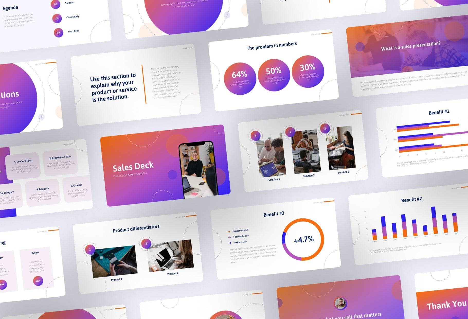 Pink and Purple Gradient and Professional Presentation Sales Deck Temp | Infografolio