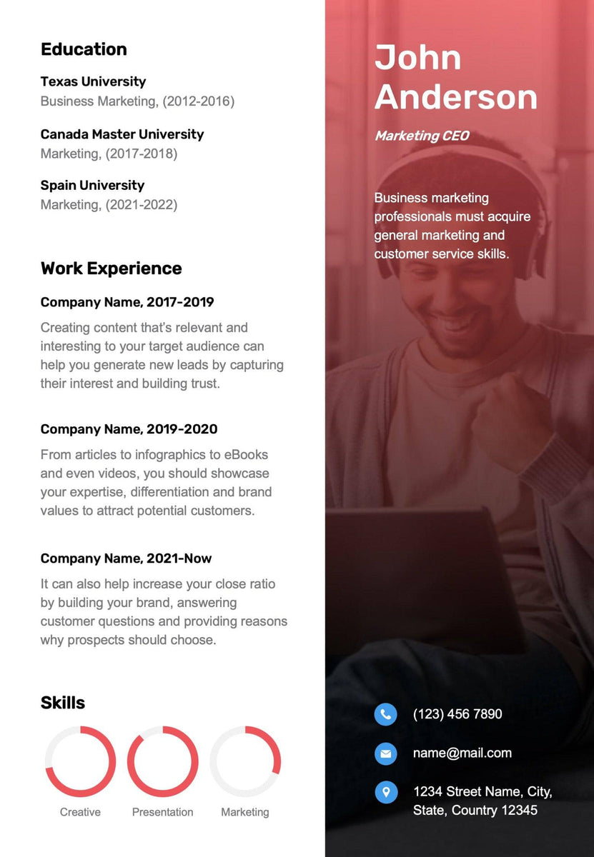 Red Gradient Simple Resume Template – Infografolio