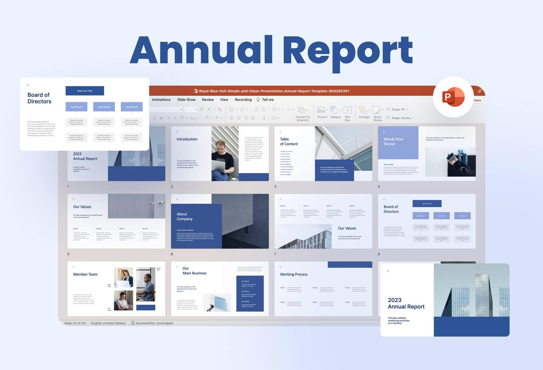 Royal Blue Ceil Simple and Clean Presentation Annual Report Template S ...