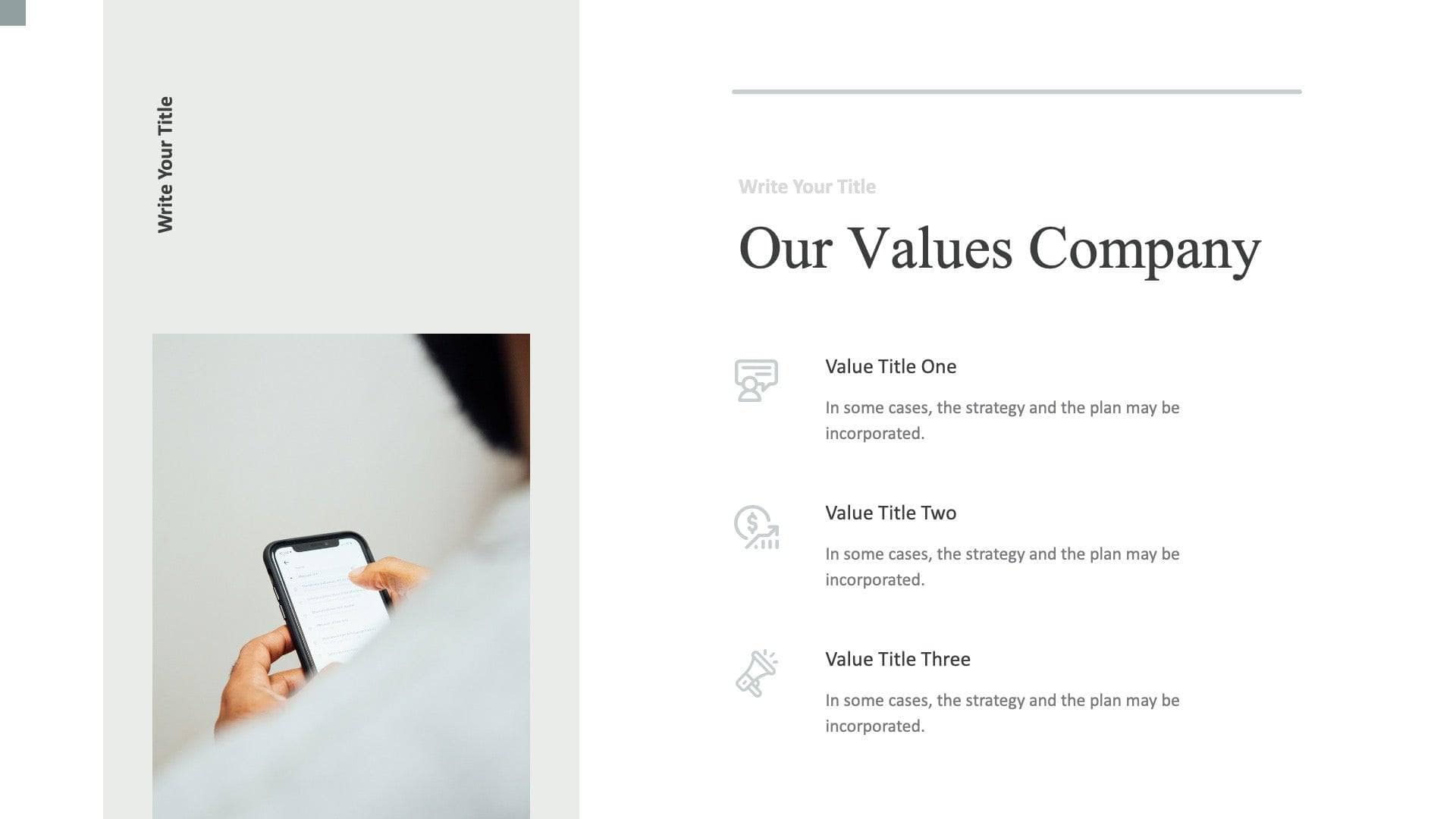 Our Values Company Opal Blue White Slide Template S04242301 | Infografolio