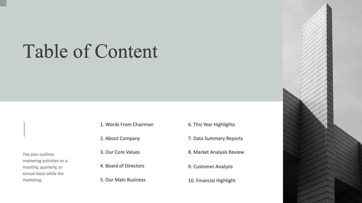 Table of Content Opal Blue White Slide Template S04242301 – Infografolio