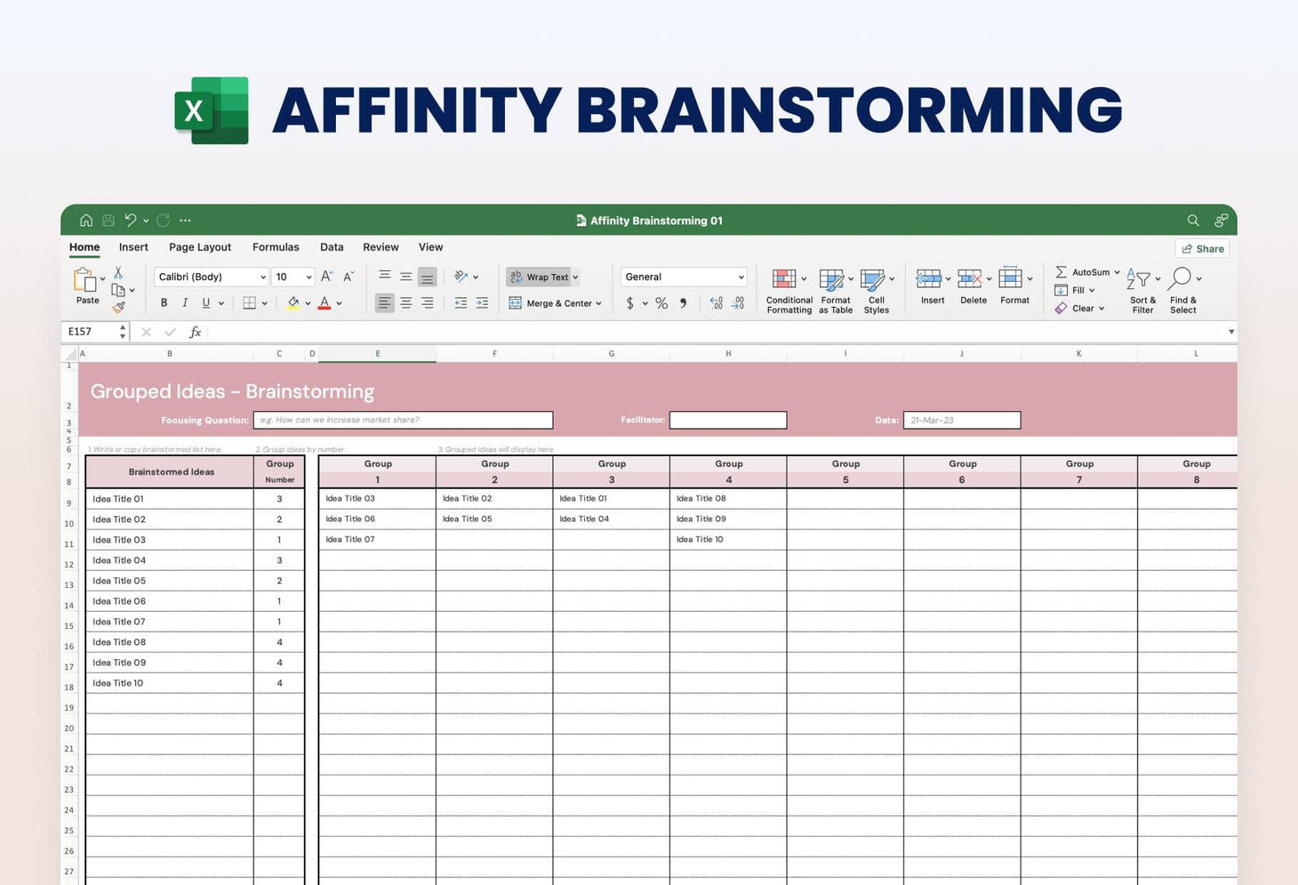Affinity Brainstorming Excel Template S08222301 – Infografolio