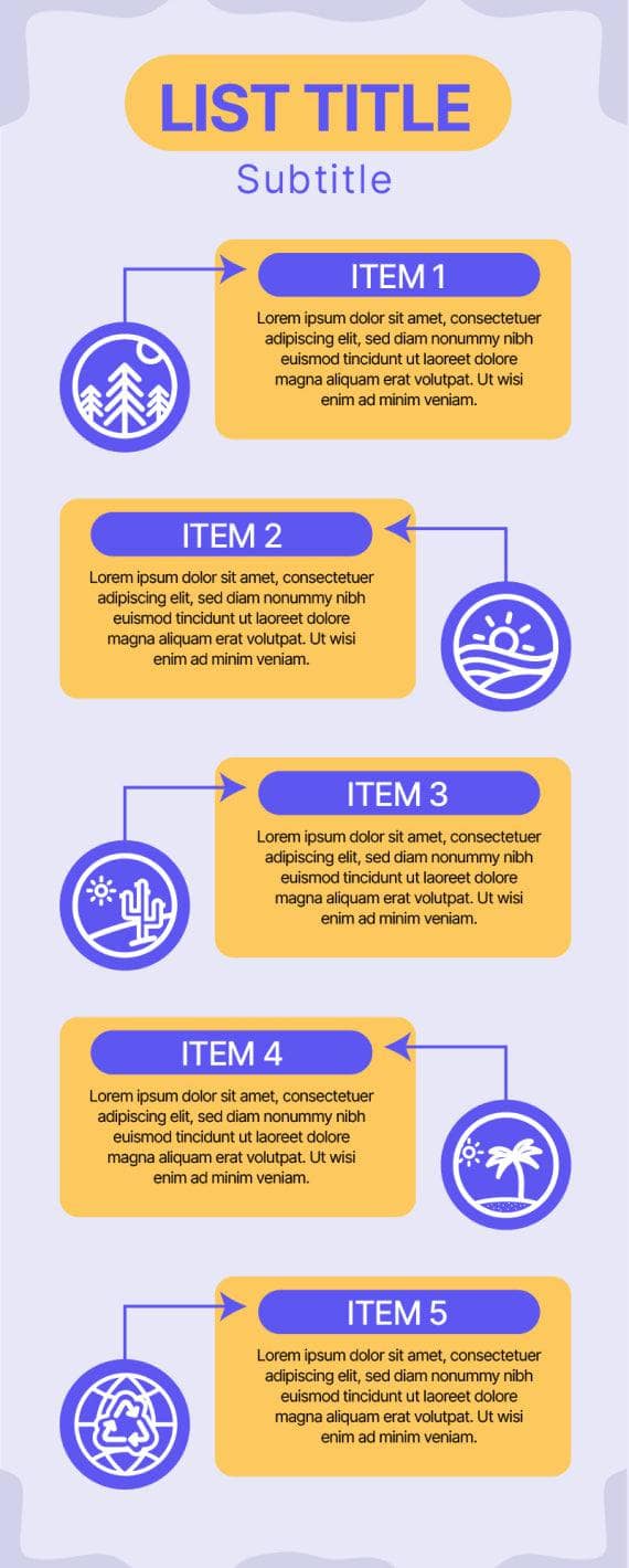 Yellow and Violet List Infographic Template | Infografolio