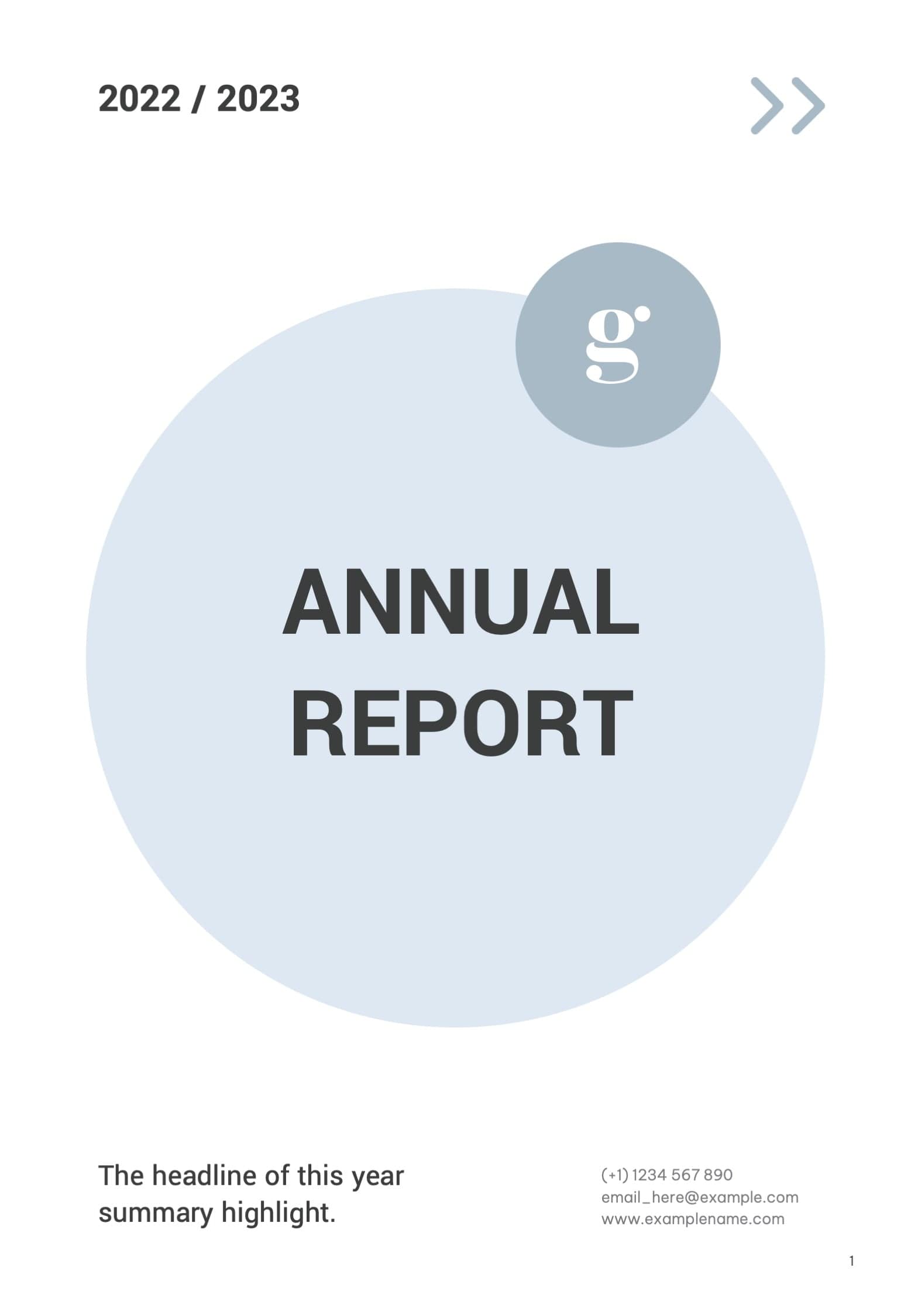 Azureish White Minimalist Annual Report PowerPoint Template | Infografolio
