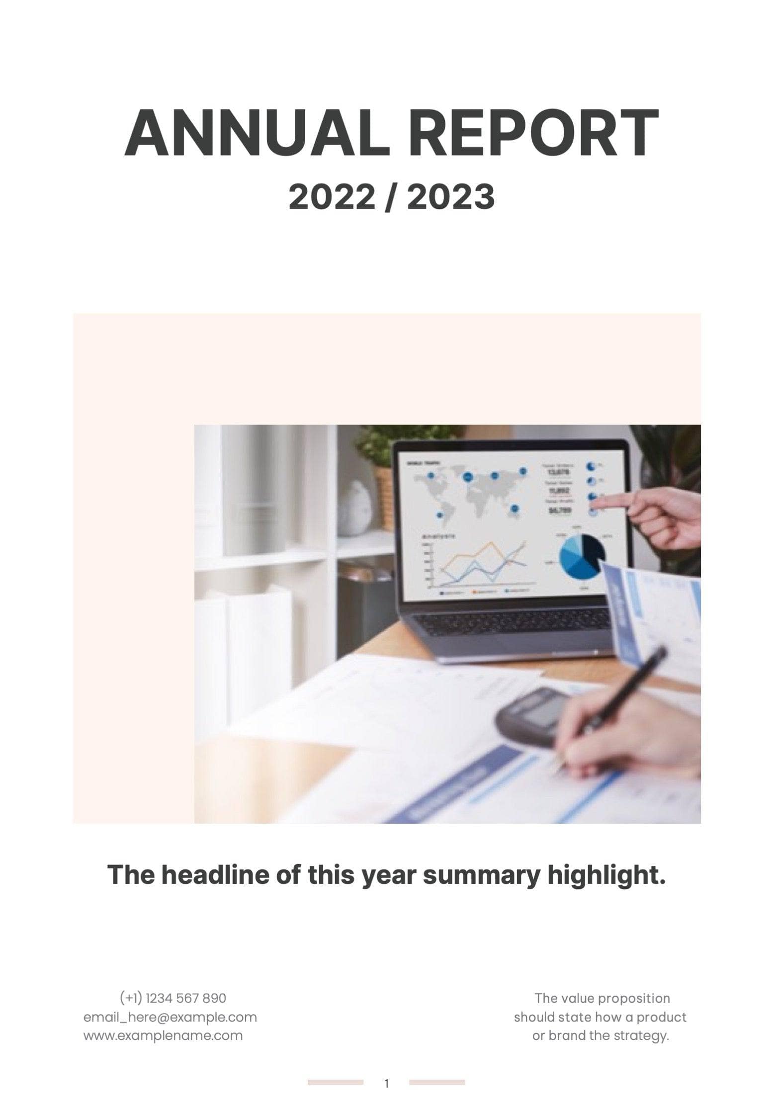 Light Pink Minimalist Annual Report PowerPoint Template | Infografolio