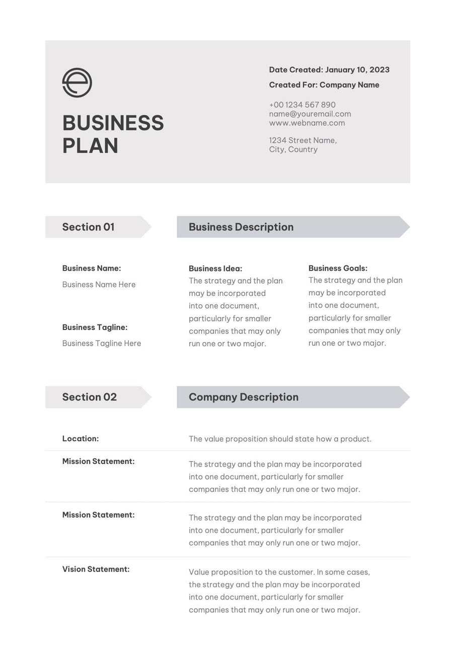 Gray and Blue Light Business Plan Template S01022301 | Infografolio