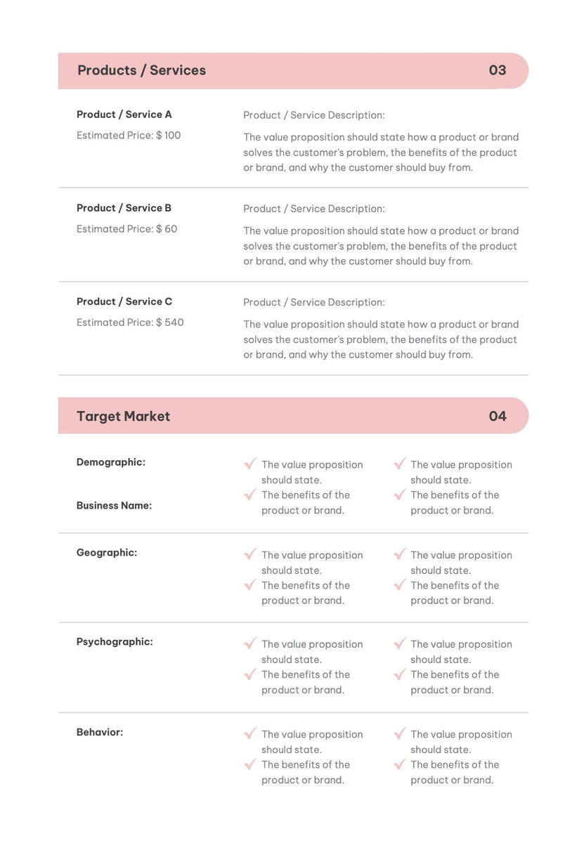 Pink Business Plan Template S01022301 – Infografolio
