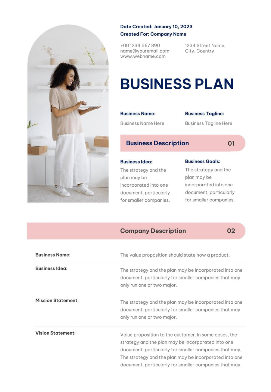 Pink Business Plan Template S01022301 | Infografolio