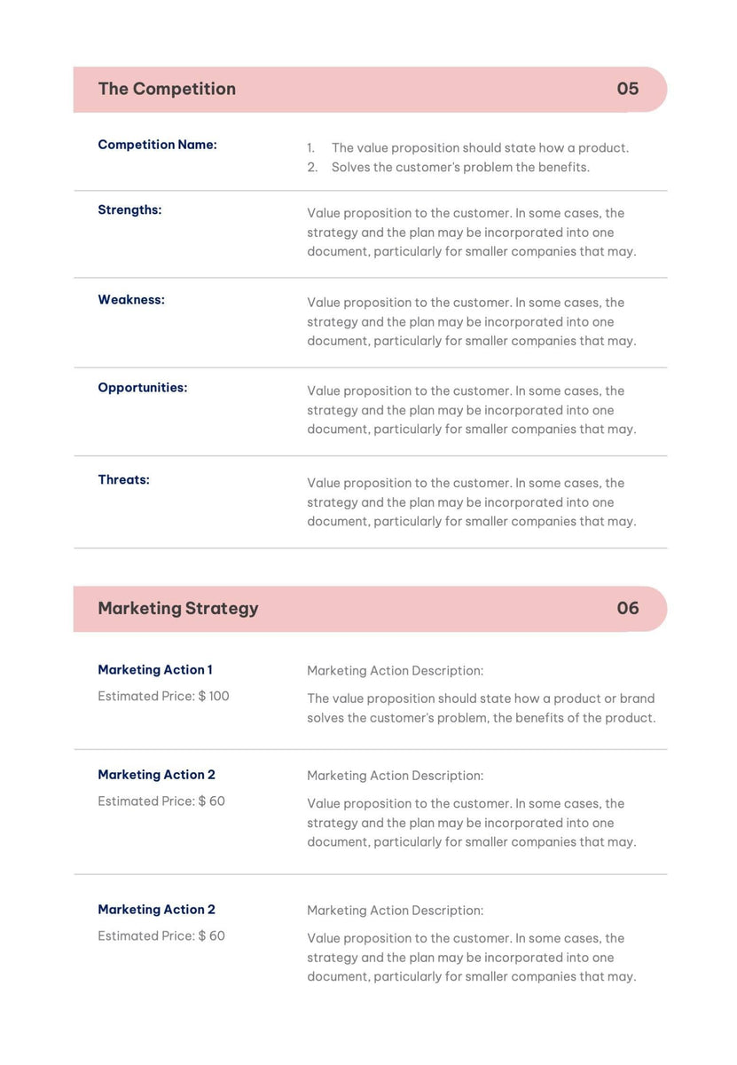 Pink Business Plan Template S01022301 – Infografolio