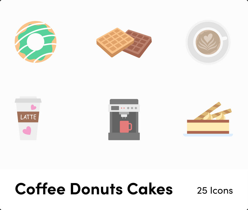 Coffee Donuts and Cakes Items Flat Vector Icons S02142204 | Infografolio