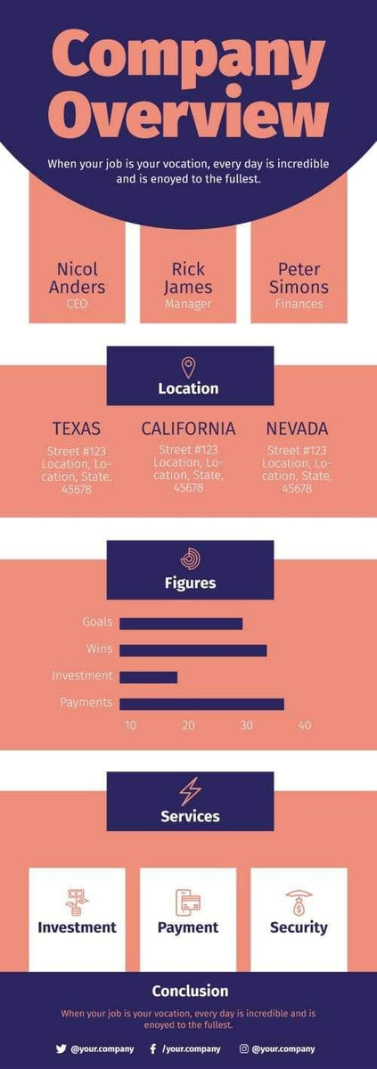 Orange and Violet Company Overview Infographic Template – Infografolio