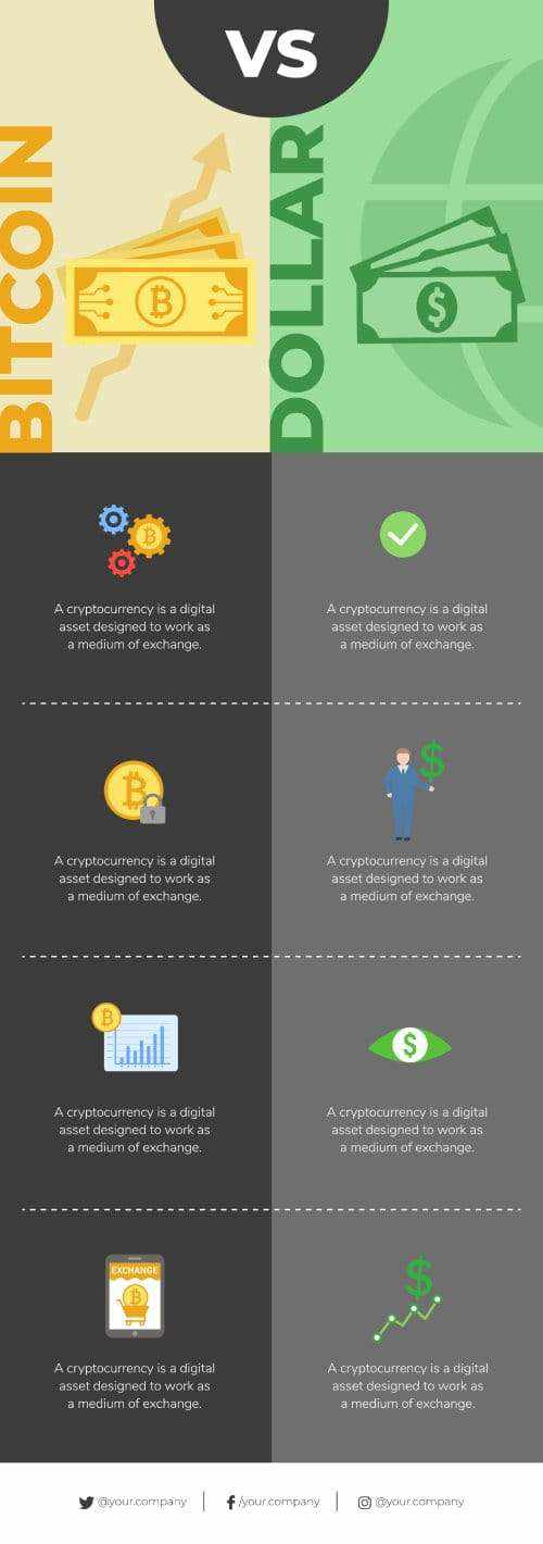 Bitcoin vs Dollar Cryptocurrency Infographic Template – Infografolio