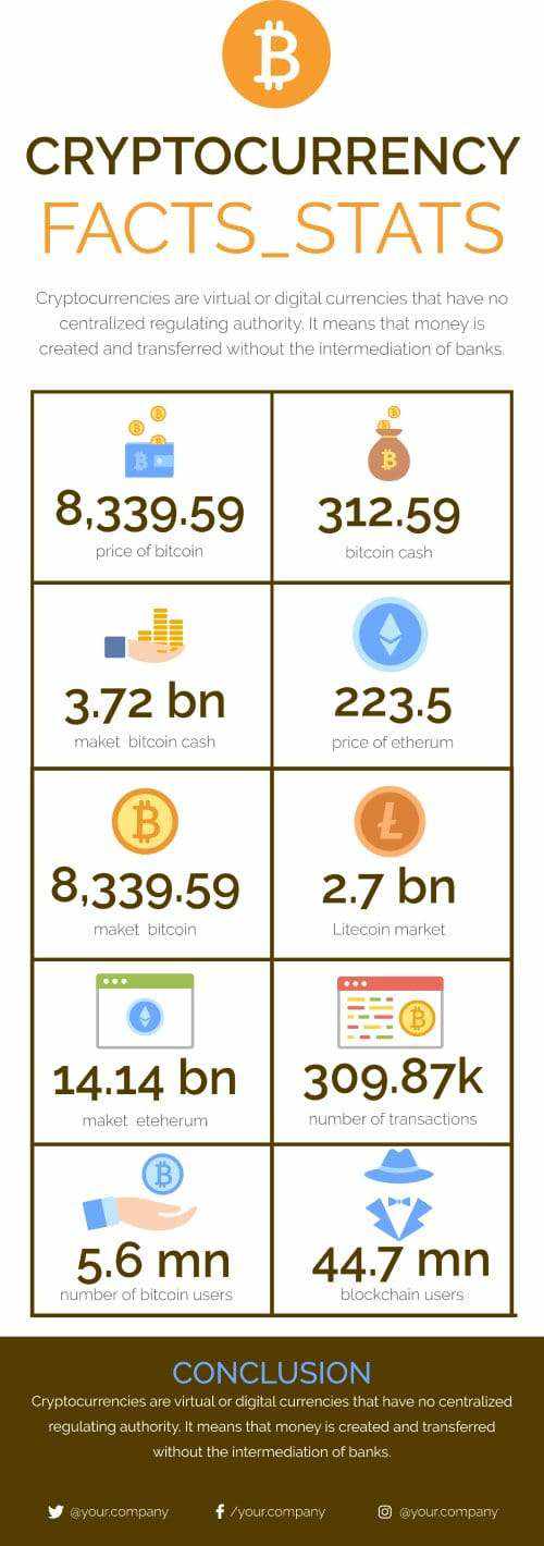 Cryptocurrency Facts Stats Infographic Template | Infografolio