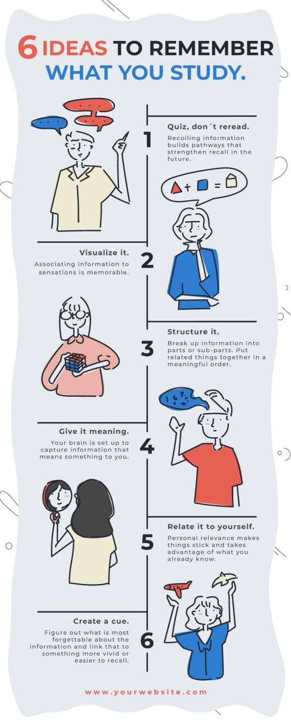 Six Ideas to Remember What You Study Education Infographic Template ...