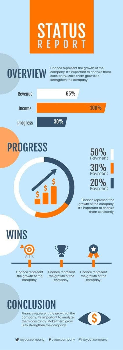 Blue and Orange Status Report Finance Infographic Template – Infografolio