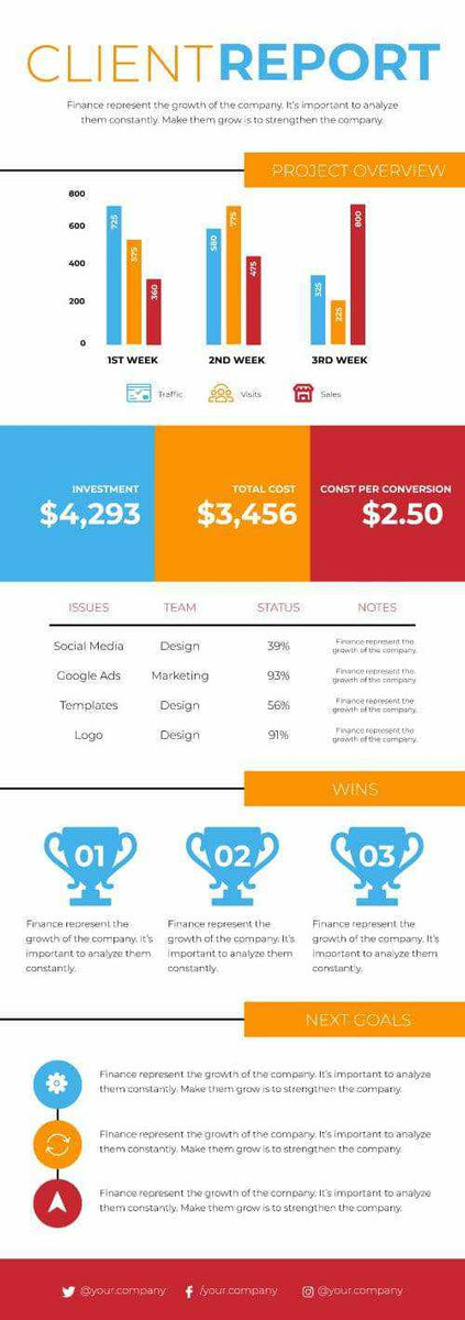 Three Colors Client Report Infographic Template – Infografolio