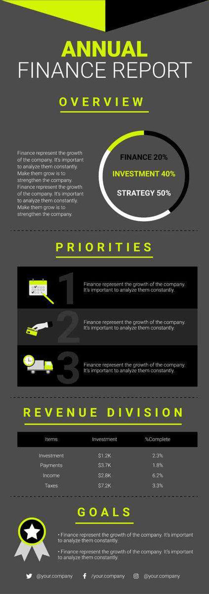 Dark Gray Annual Finance Report Infographic Template – Infografolio