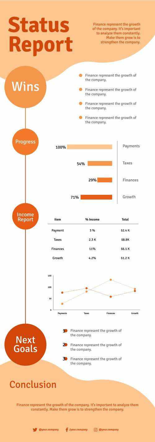 Orange Status Report Finance Infographic Template | Infografolio