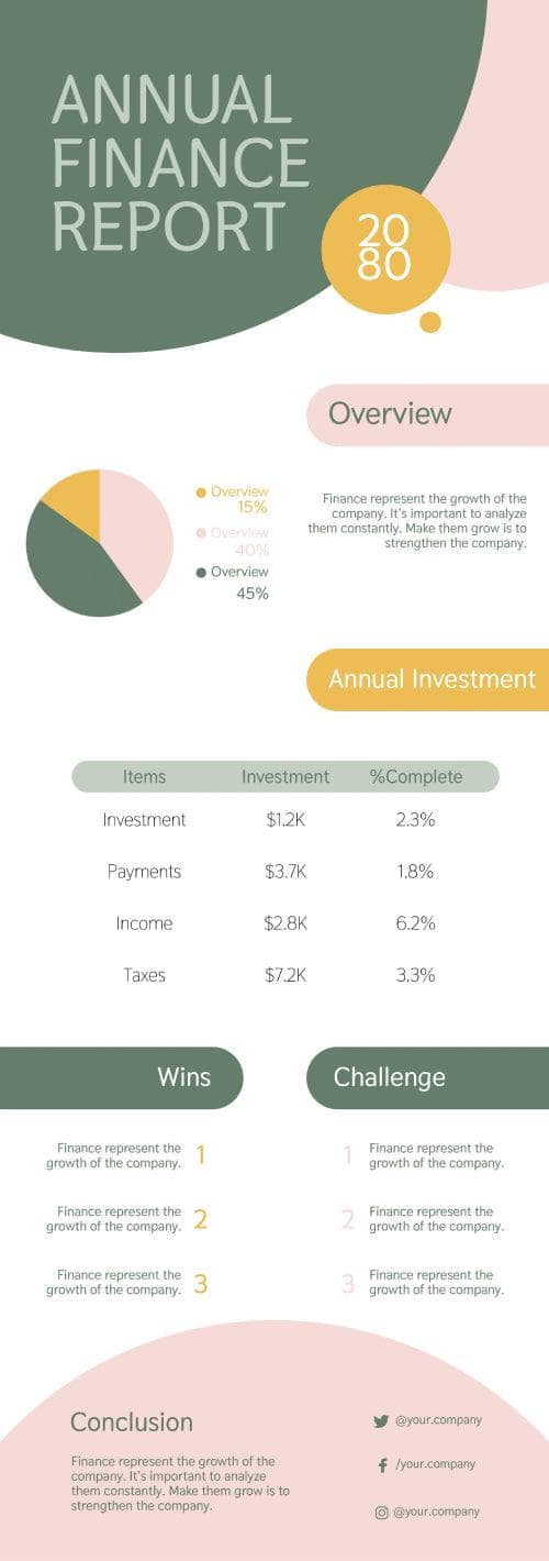 Violet and Yellow Annual Finance Report Infographic Template | Infografolio