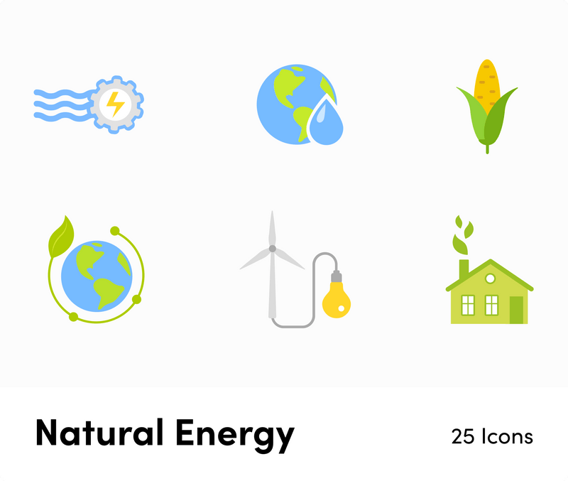 Natural Energy Flat Vector Icons | Infografolio