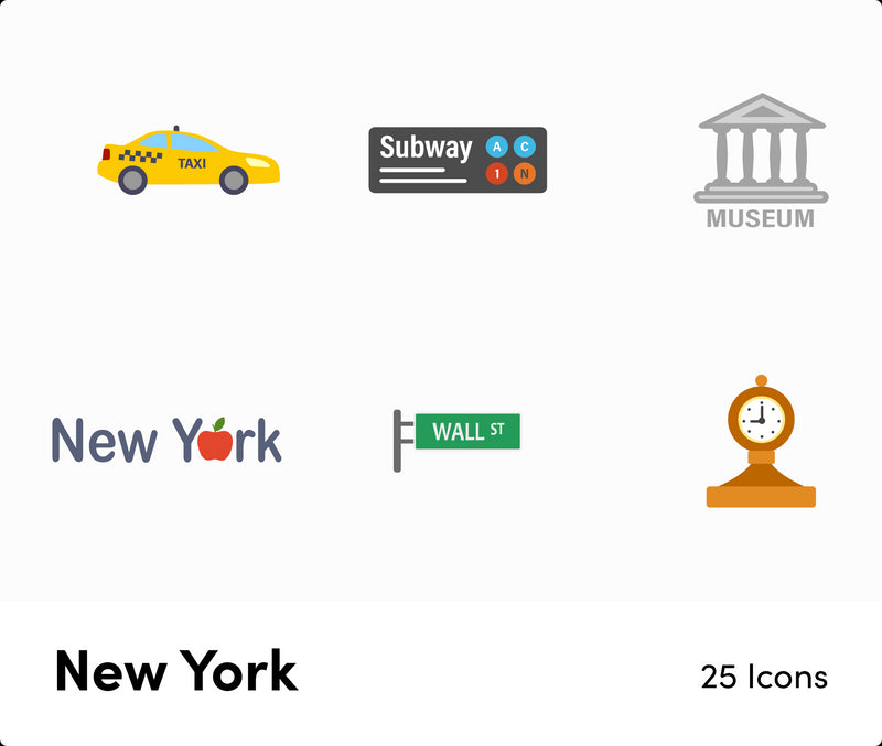 New York Flat Vector Icons | Infografolio