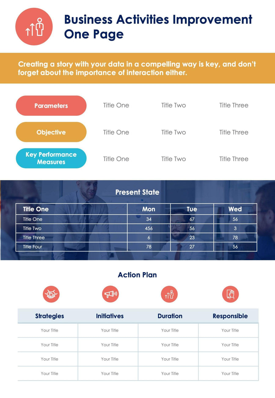 Colorful Business Activities Improvement One Page Summary Report Docum ...
