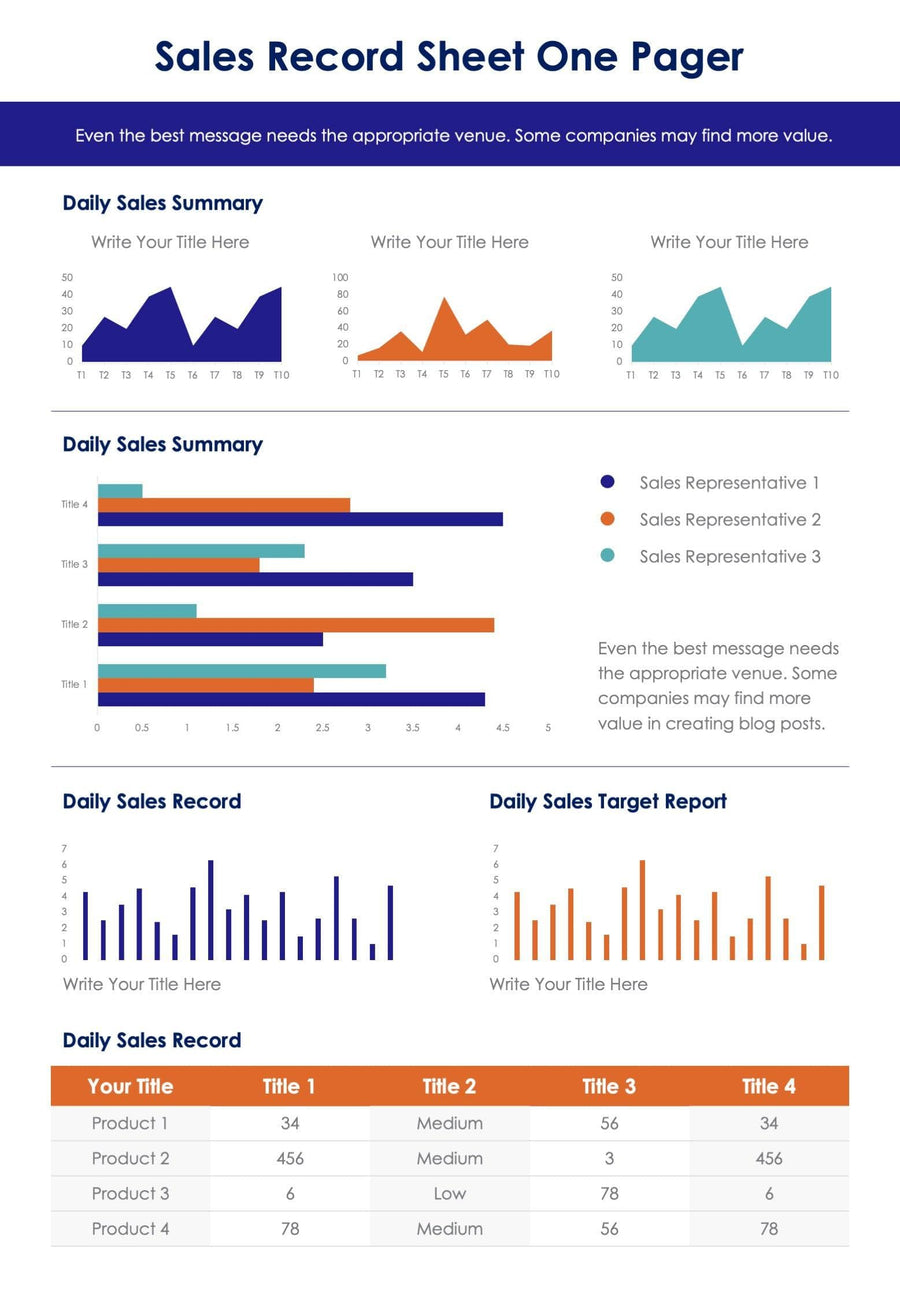 Colorful Sales Record Sheet One Pager Document | Infografolio