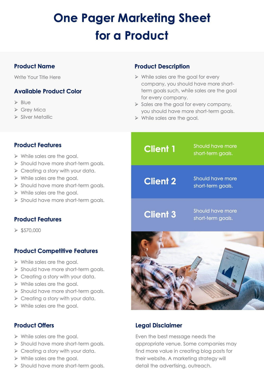 Green and Blue One Pager Marketing Sheet for a Product Document ...