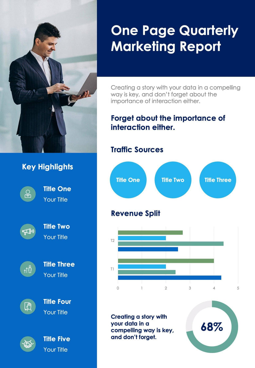 Green and Blue Quarterly One Page Summary Report Document – Infografolio