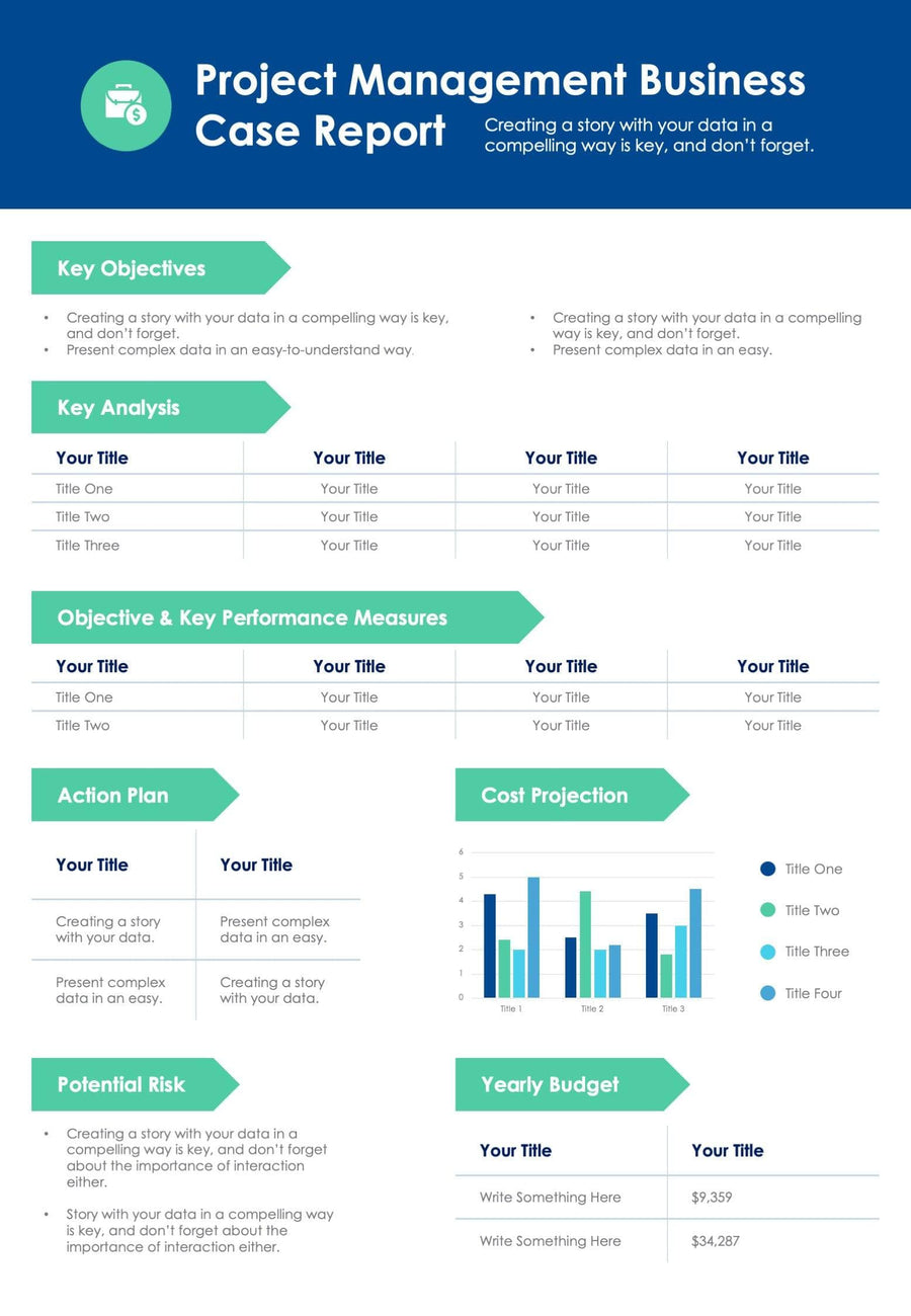 Green and Blue Project Management Business Case One Page Report Docume ...