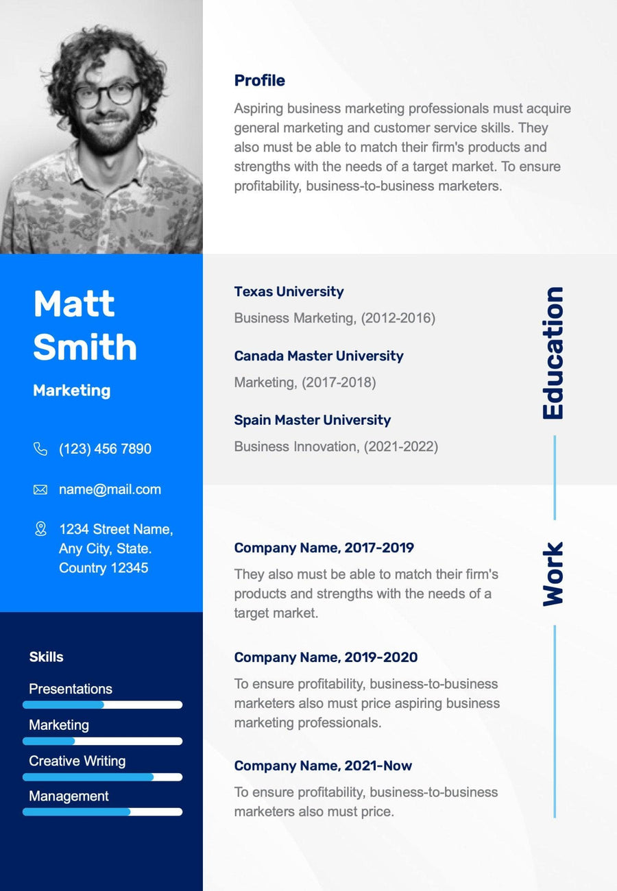 Gray and Blue Formal Resume Template – Infografolio