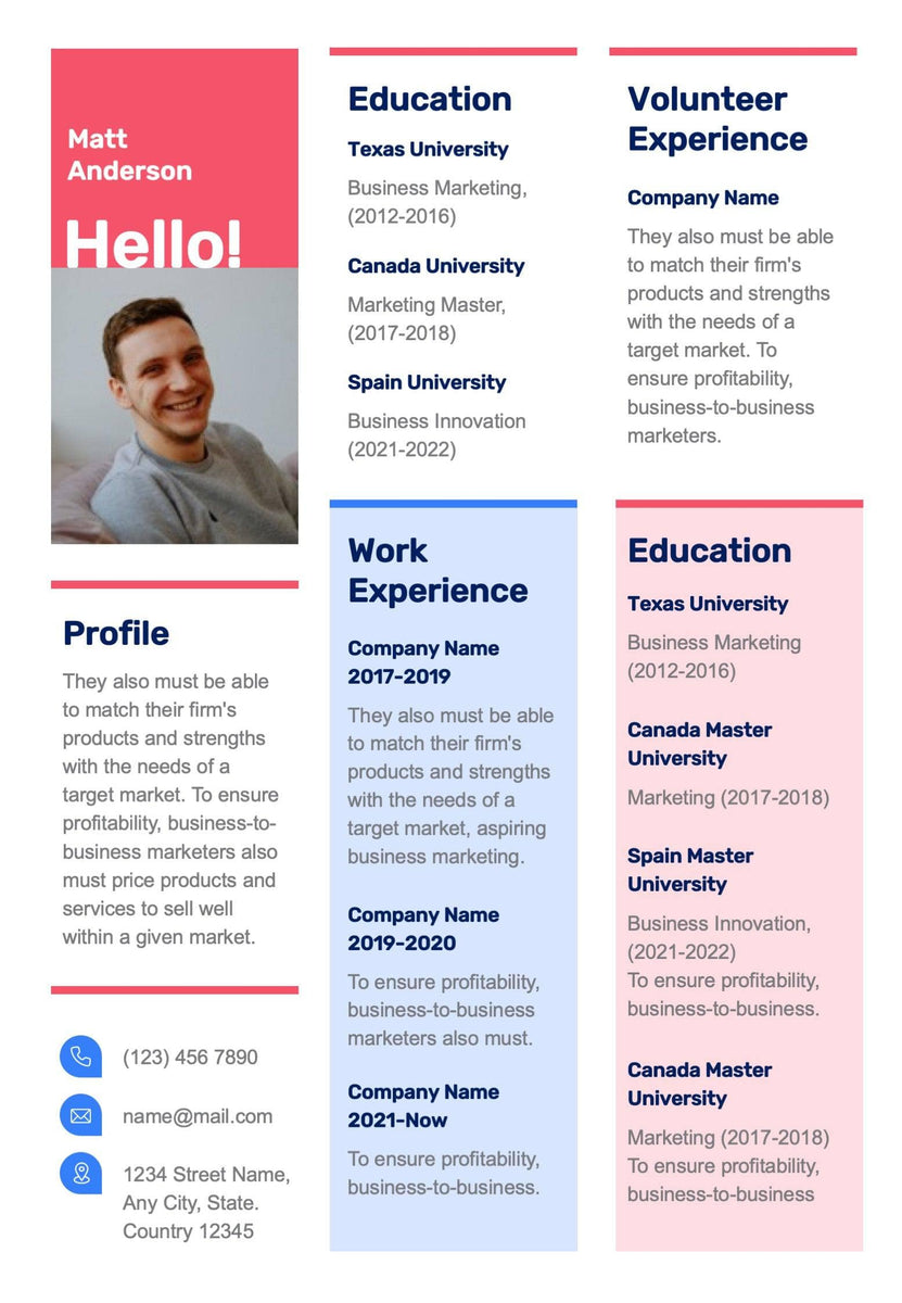 Red and Blue Professional Resume Template – Infografolio