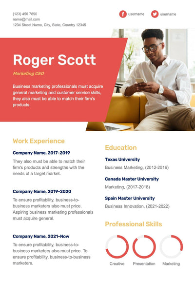 Red Gradient Simple Resume Template | Infografolio
