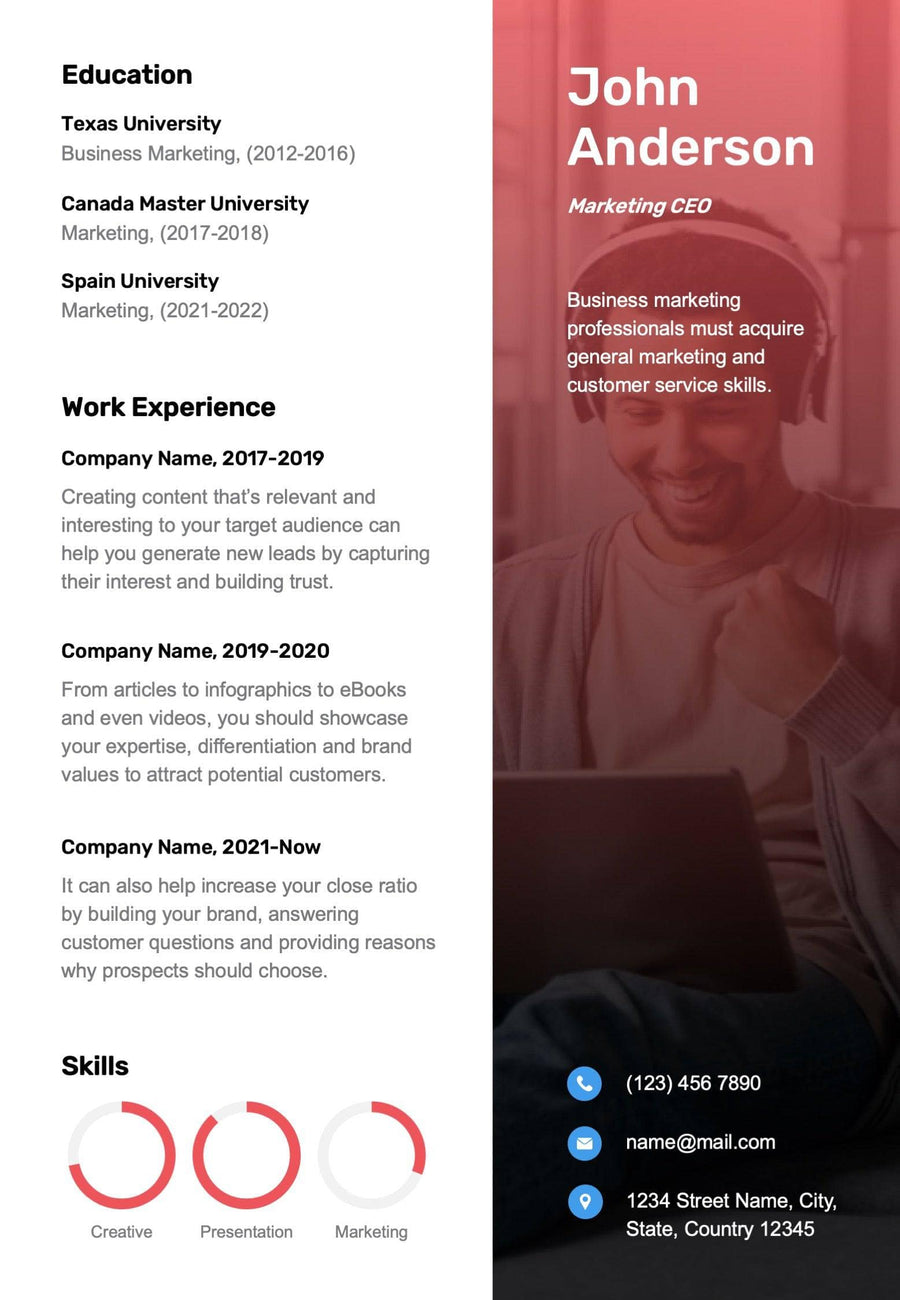 Red Gradient Simple Resume Template | Infografolio