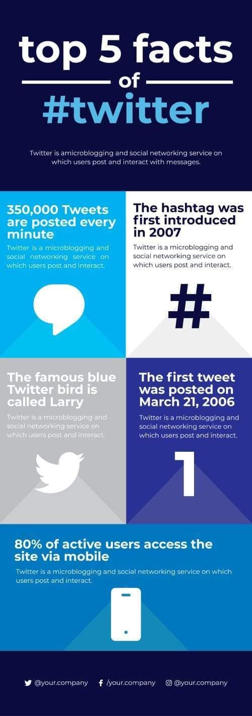 Top Five Facts of Twitter Social Media Infographic Template | Infografolio