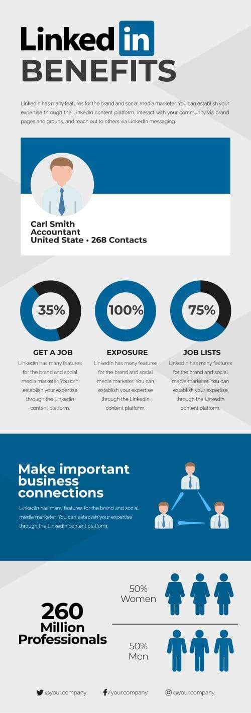 Linkedin Benefits Social Media Infographic Template | Infografolio