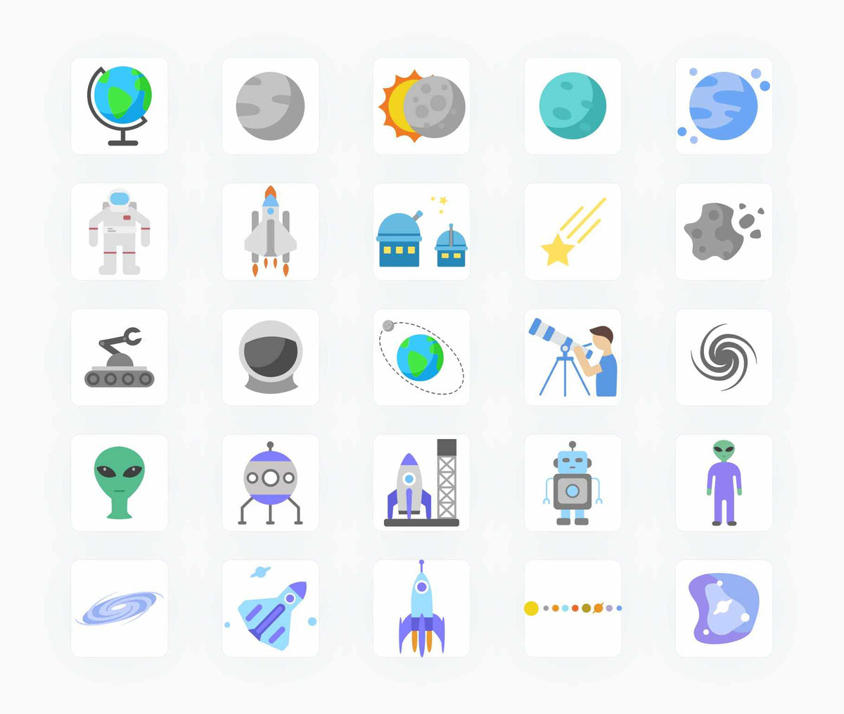 Space and Planets Flat Vector Icons S12092101 – Infografolio