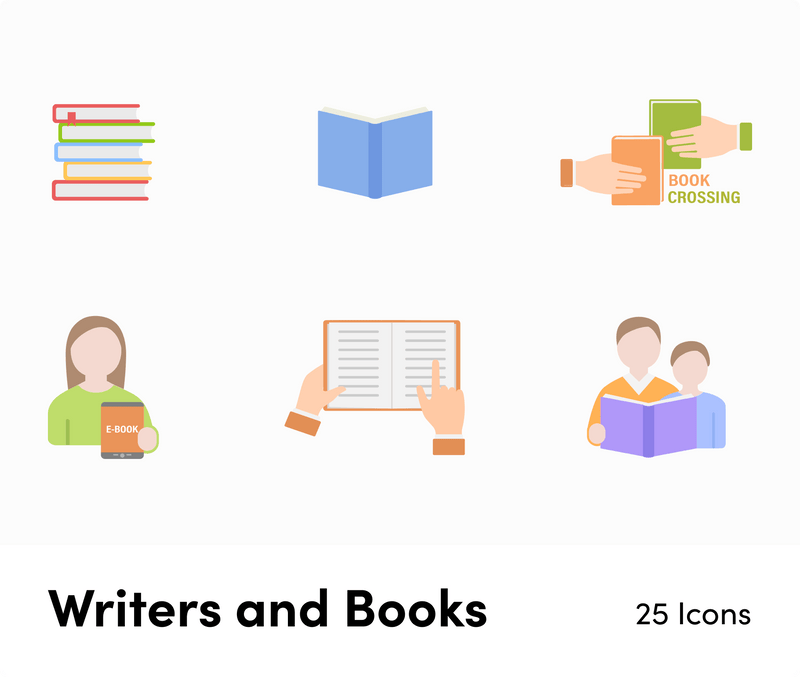 Writers and Books Vector Icons – Infografolio